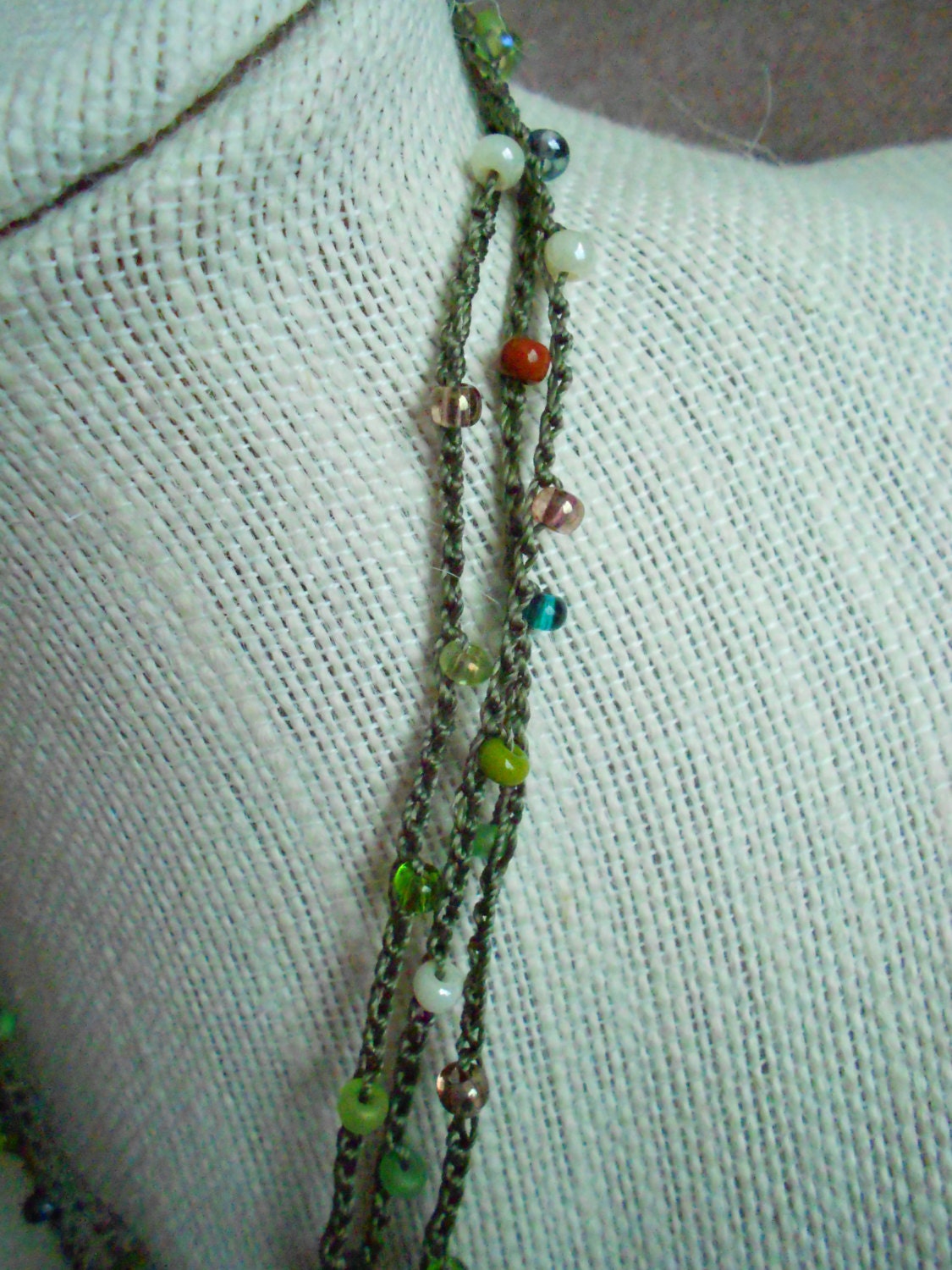 Bronze Feather and Green Beaded Crochet Wrap Necklace/bracelet - Etsy