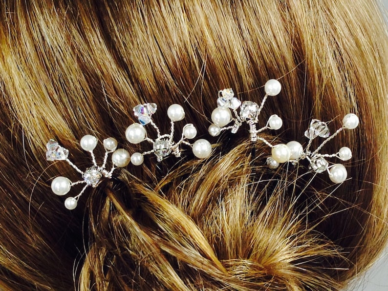Bridal Hair Pins Set Of 4 Wedding Hair Accessories Swarovski Pearl