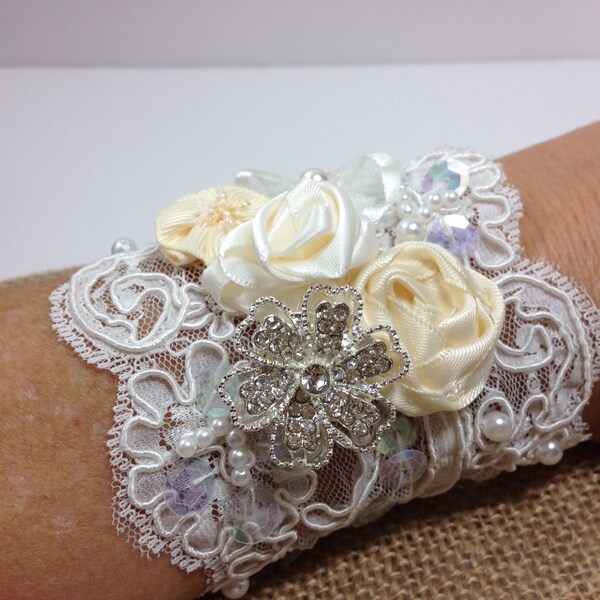Ivory Lace Bridal Cuff Bracelet, Bridal Bracelet, Lace Bridal Cuff ...