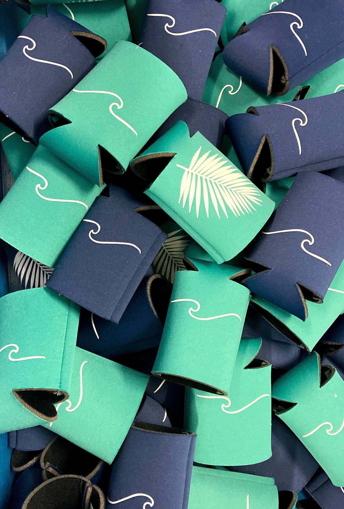 Custom tropical Cozies/Koozie with Palm leaf and simple wave | Etsy