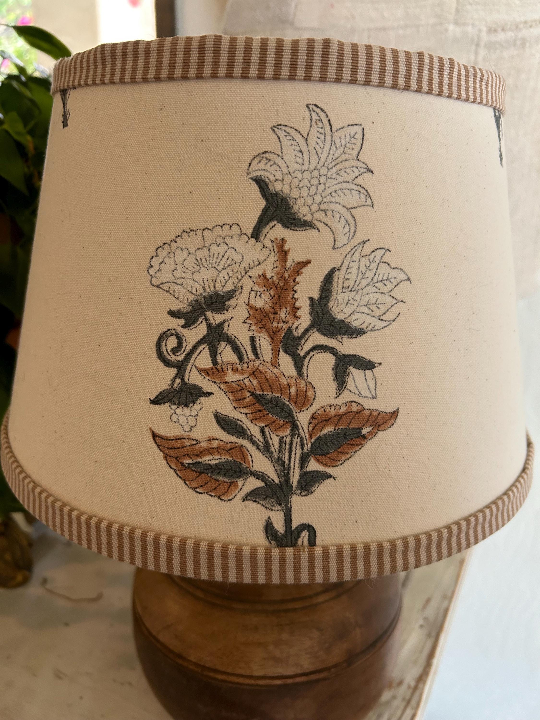 Pretty Canvas Block Print Lampshade W/striped Seambinding - Etsy
