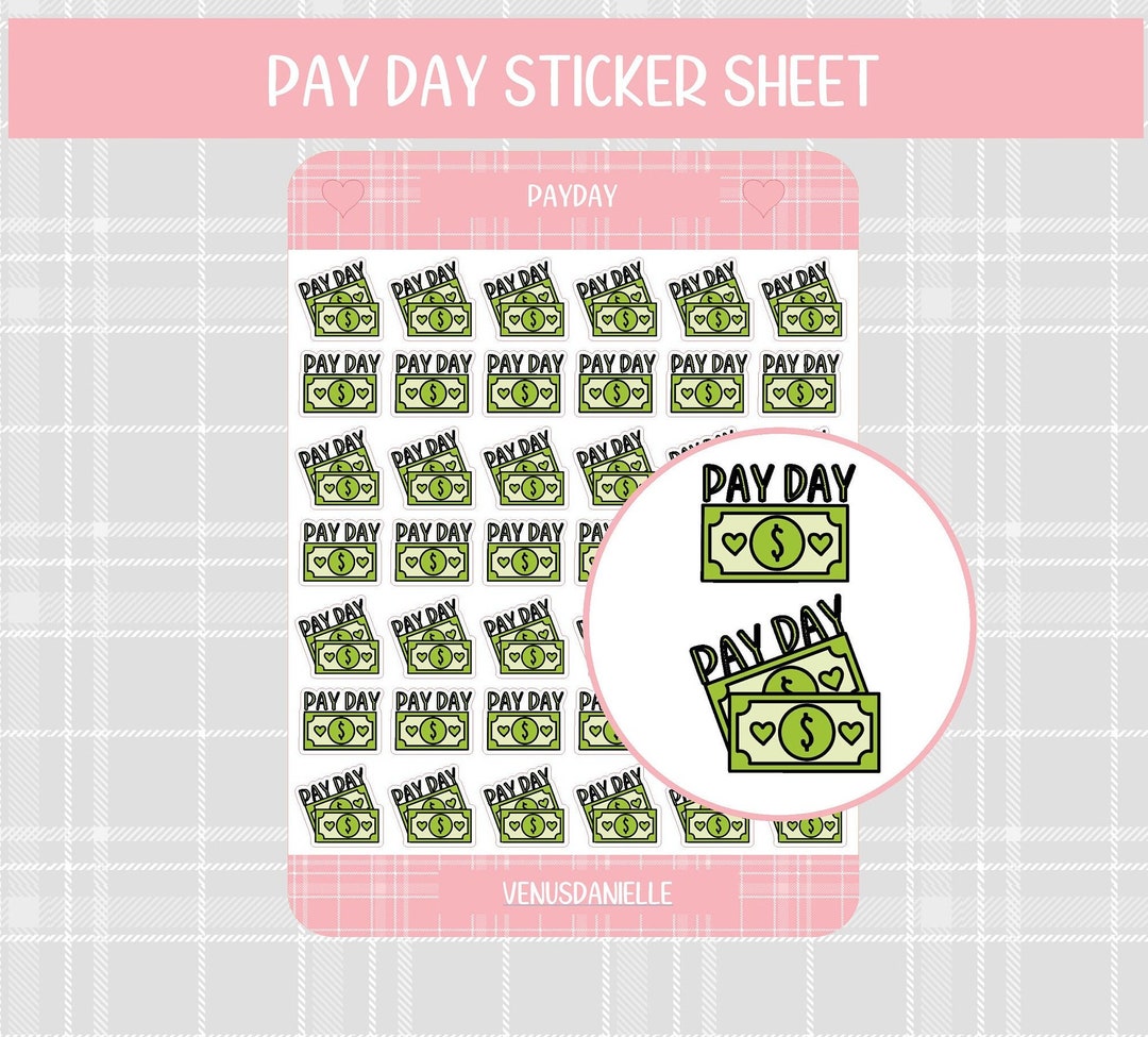 Pay Day Sticker Sheet, Dollar Bill Stickers, Payday Planner Stickers ...