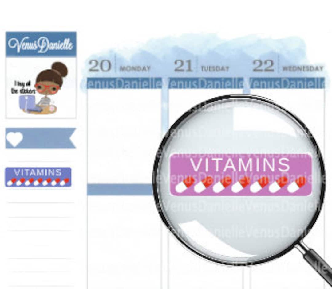 Vitamin Tracker Planner Stickers, Vitamins Stickers, Vitamins Planner ...