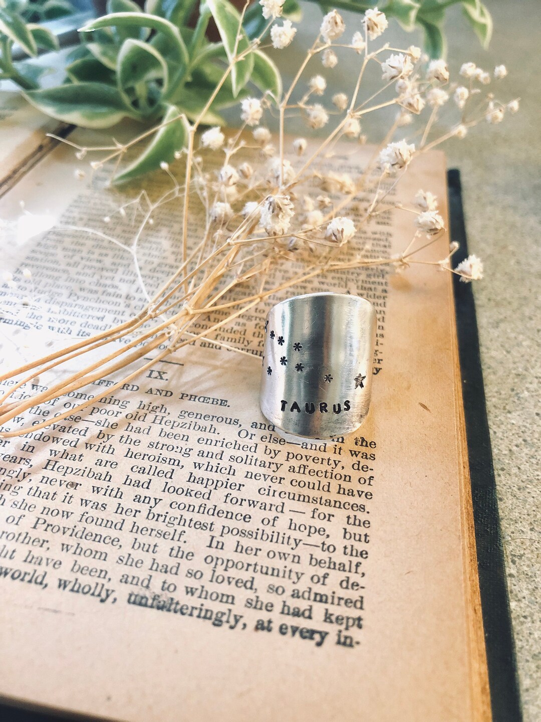 Taurus Zodiac Constellation - Stamped Spoon Ring - Stamped Silver Spoon ...