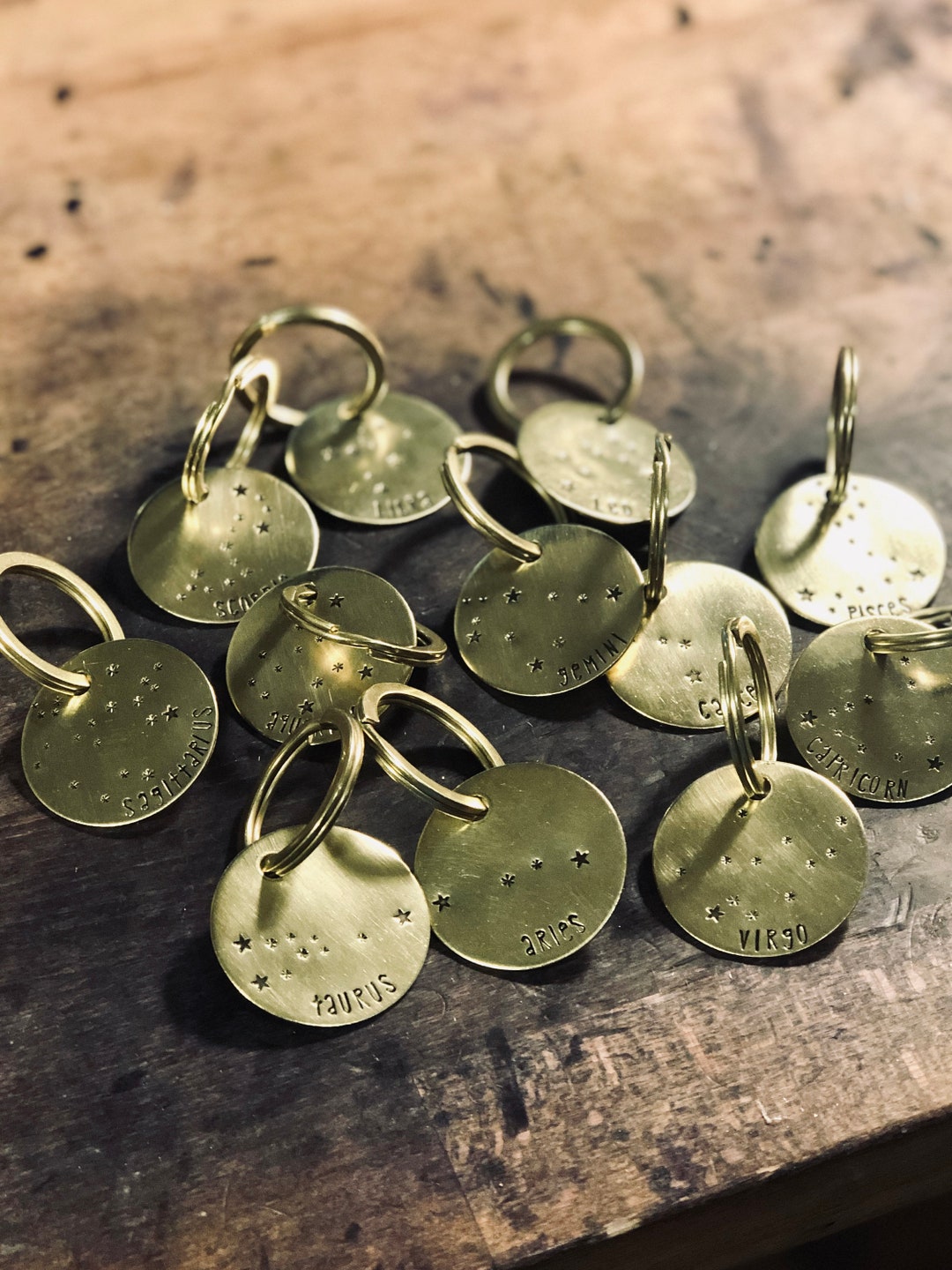 Zodiac Key Chain - Constellation Stamped - Birthday Keychain - Brass ...