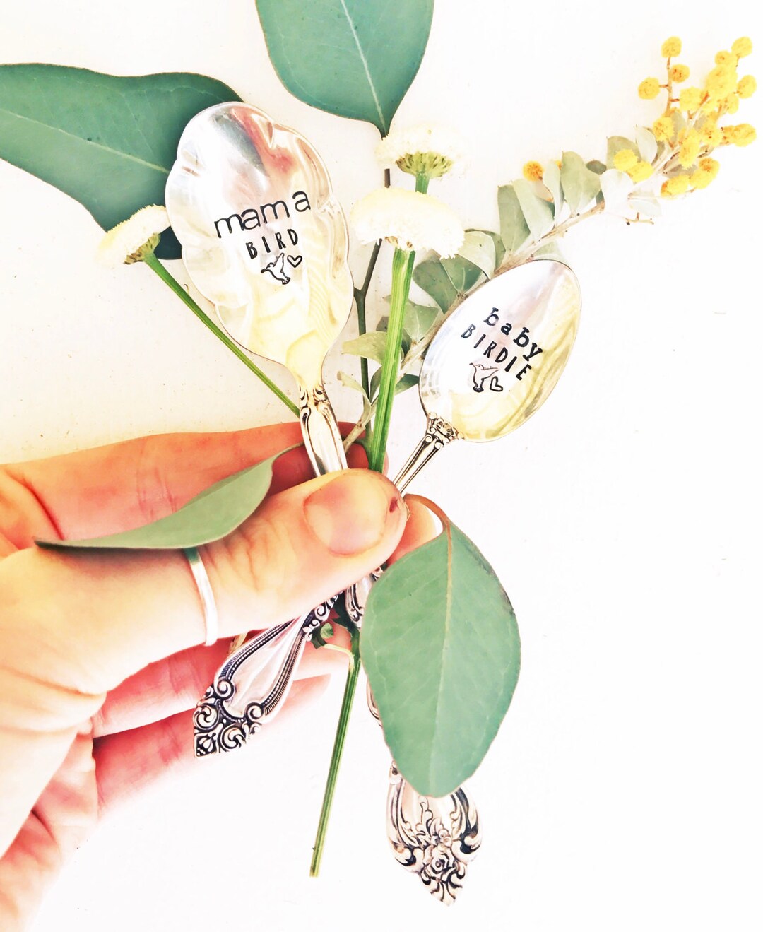 Custom Mommy and Me Spoon Set Personalized Mama Bird Vintage Stamped ...