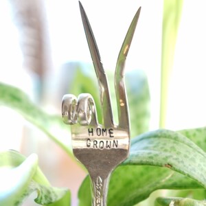 Hand Stamped Garden Marker, Rustic Garden Accessory, Home Grown, Vintage Silver, Silver Plated ...