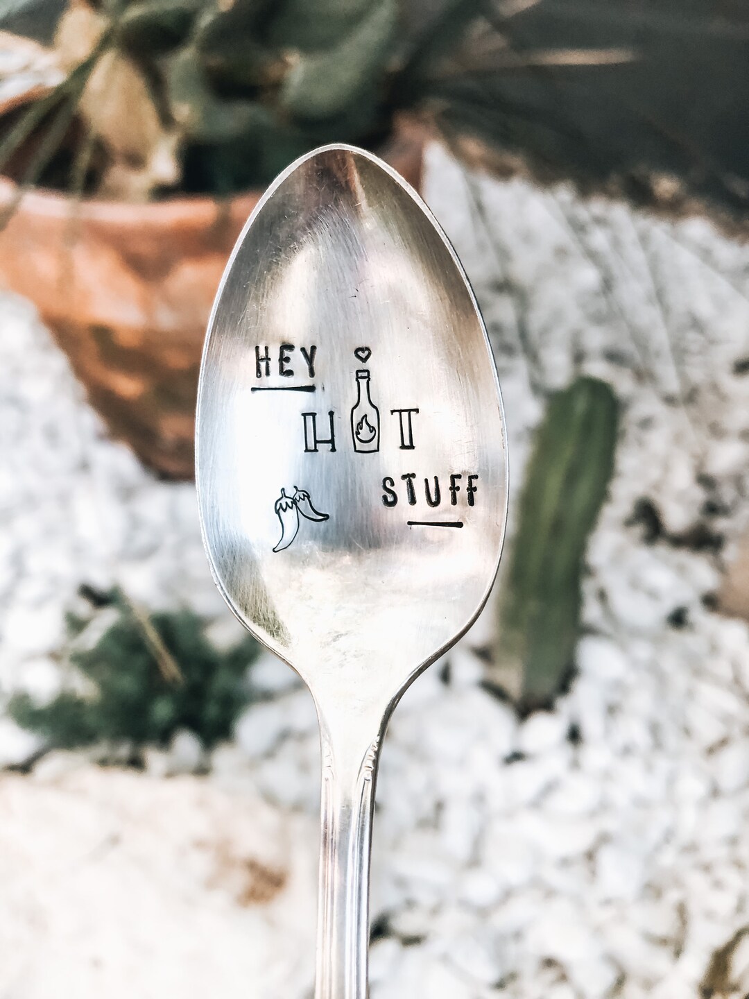 Hey Hot Stuff, Funny Stamped Silver Spoon, Hot Sauce Spoon, Silver ...