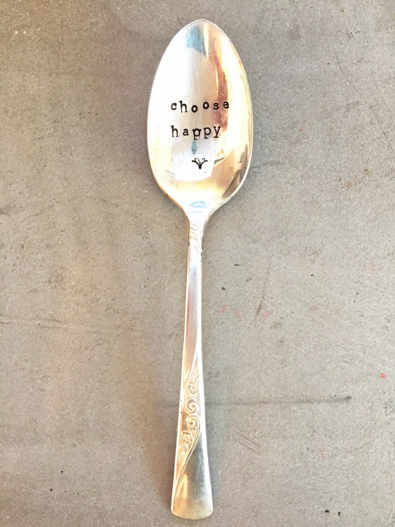 Stamped Silver Spoon, Inspirational Quotes, Choose Happy, Gift for Her ...