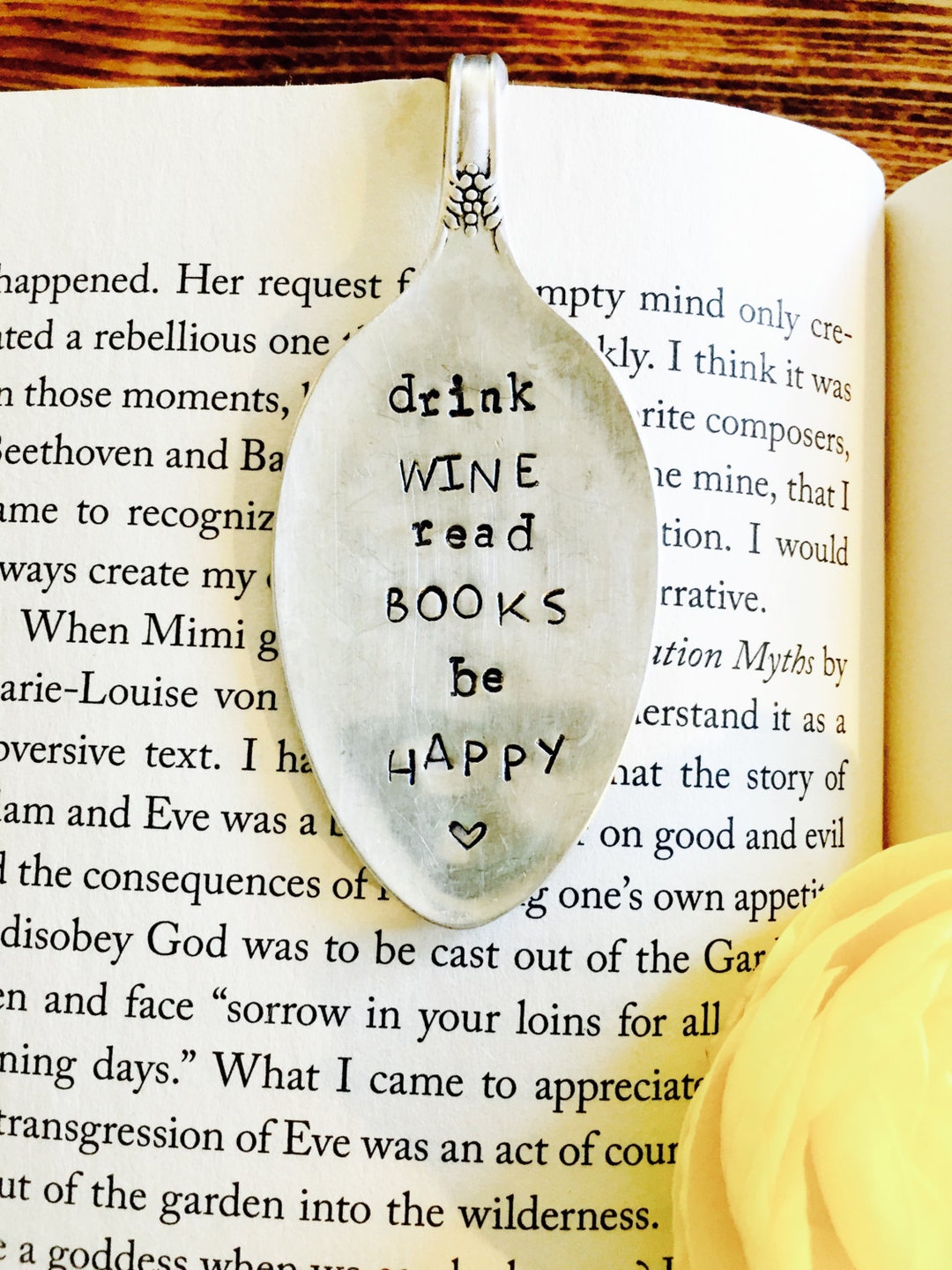 Drink Wine Read Books Be Happy, Bookmark, Vintage Bookmark, Stamped ...
