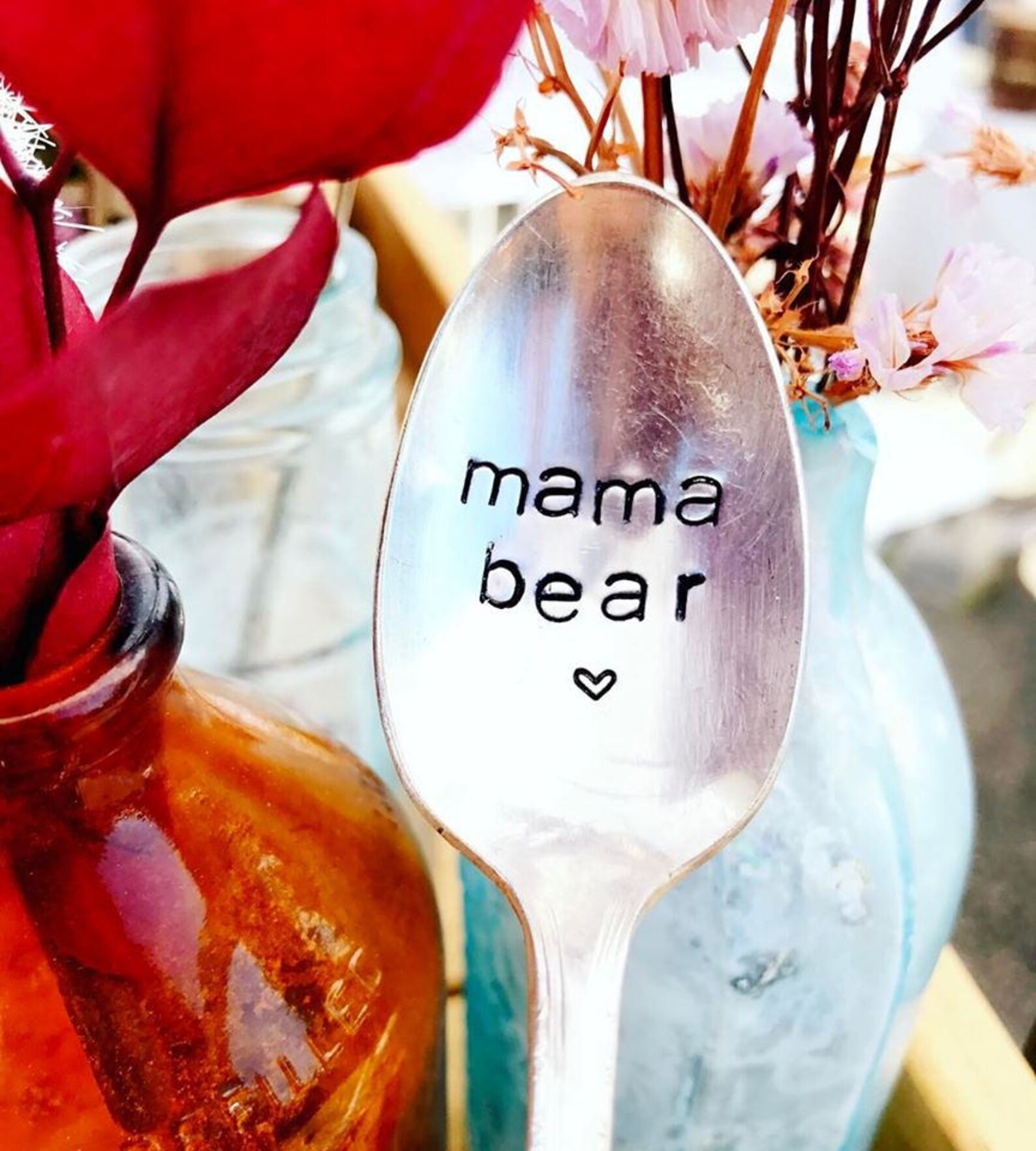 Baby Shower Gift Stamped Silver Spoon Mama Bear Spoon | Etsy