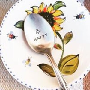 Bee Happy Coffee Stamped Silver Spoon, Bee Spoon, Coffee Honey Spoon ...