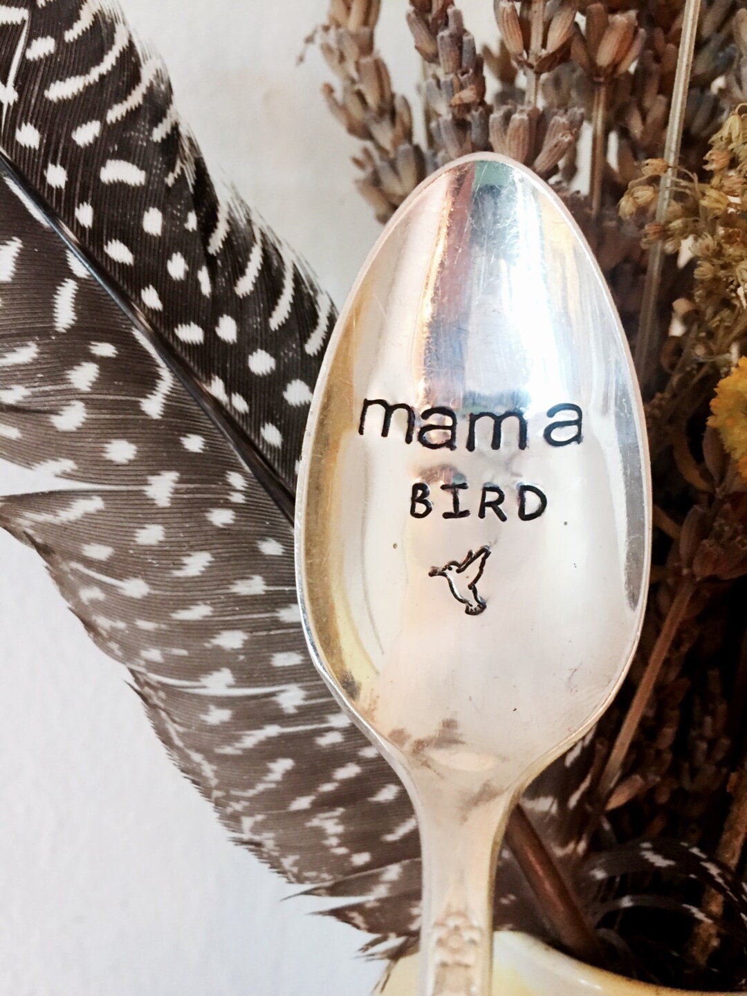 Mama Bird Spoon, Vintage Spoon, Stamped Silver Spoon, Coffee Spoon ...