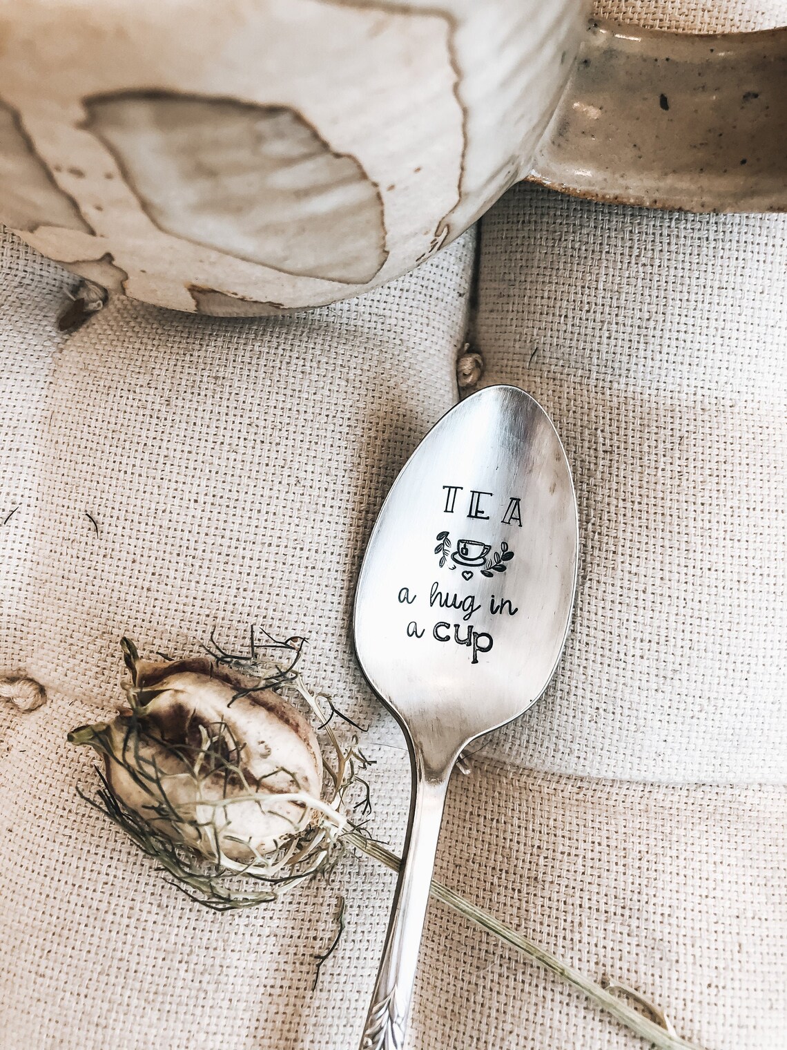 Tea A Hug in A Cup Stamped Teaspoon Guy Gift Stocking - Etsy