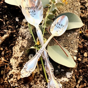 Custom Mommy and Me Spoon Set Personalized Mama Bird Vintage Stamped ...
