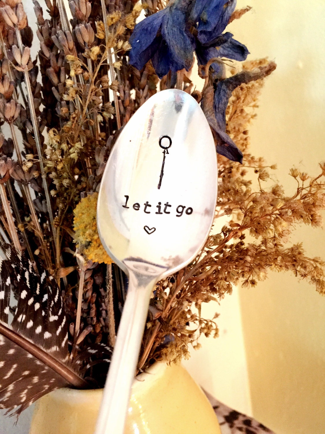 Let It Go Stamped Silver Spoon, Inspirational Quotes, Daily Mantra ...