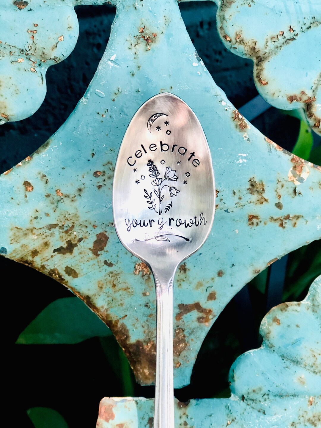 Celebrate Your Growth - Moon Phase - Stamped Silver Spoon - Coffee ...