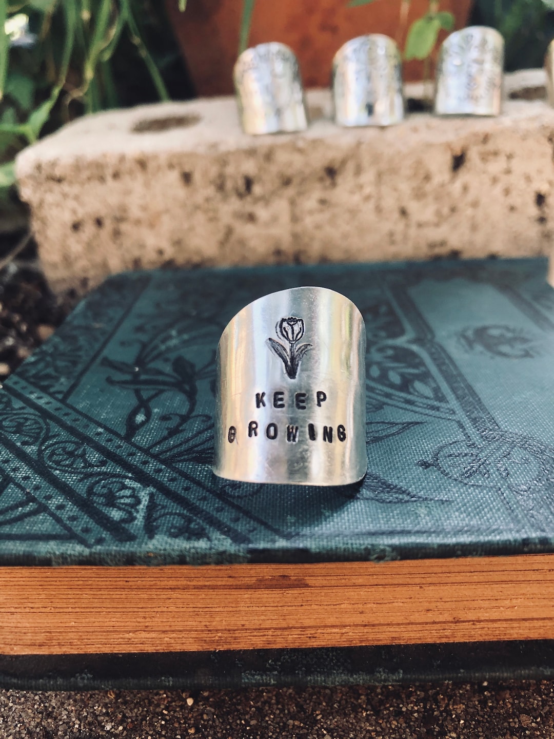Keep Growing - Spoon Jewelry - Mantra Ring - Stamped Ring - Adjustable ...