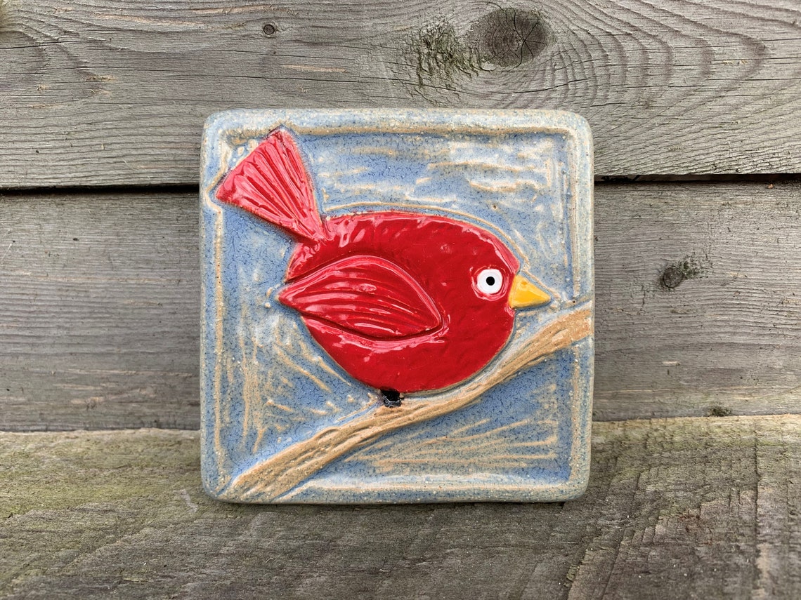 Bird Tile Ceramic Bird Tile Bird Art Red Bird Cardinal - Etsy