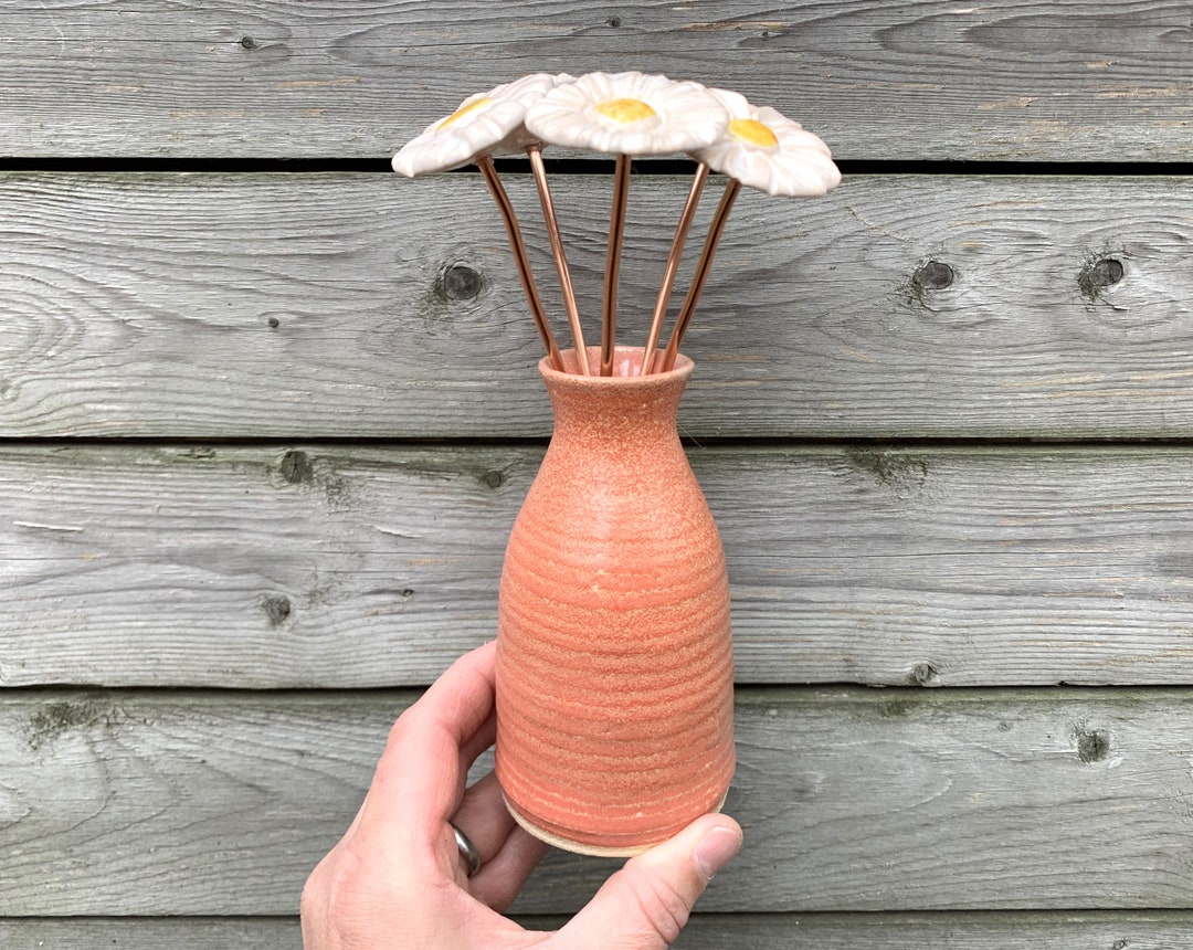 Ceramic Flower Bouquet Flower and Vase Set 5 White Flowers - Etsy