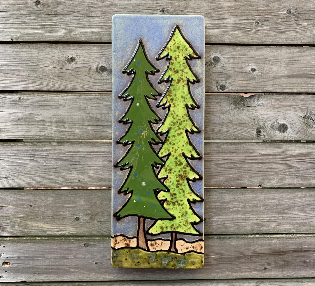 Pine Tree Tile, Landscape Tile, Handmade Tile, Ceramic Wall Tile - Etsy