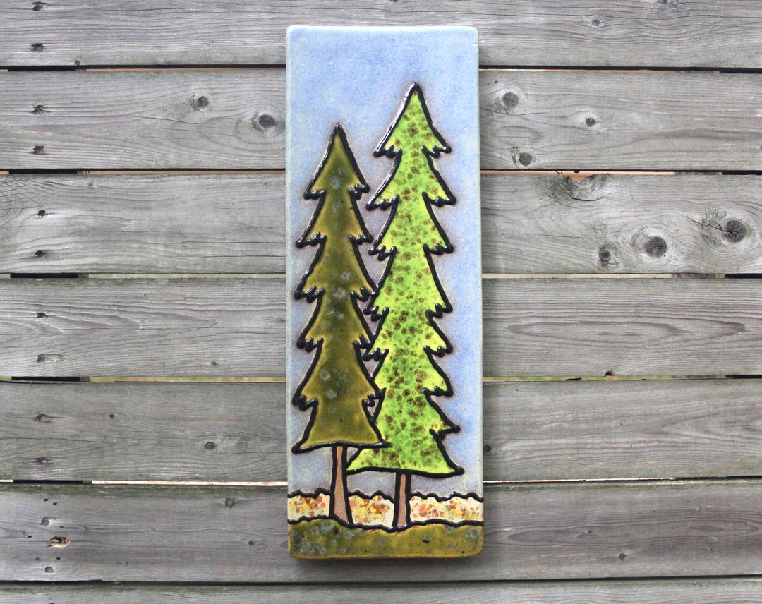 Pine Tree Tile, Landscape Tile, Handmade Tile, Ceramic Wall Tile - Etsy