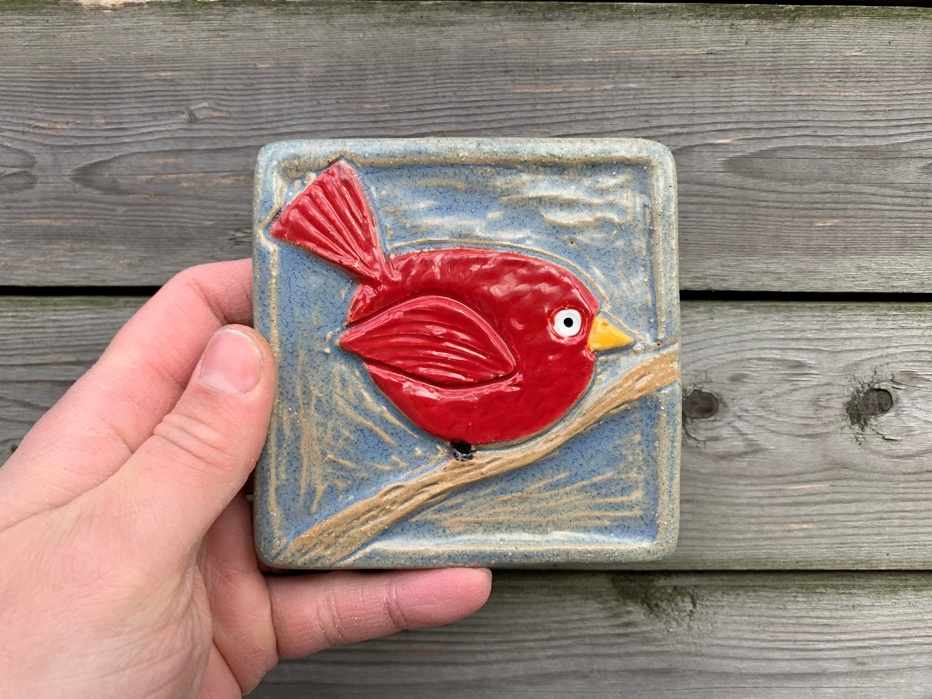 Bird Tile Ceramic Bird Tile Bird Art Red Bird Cardinal - Etsy UK