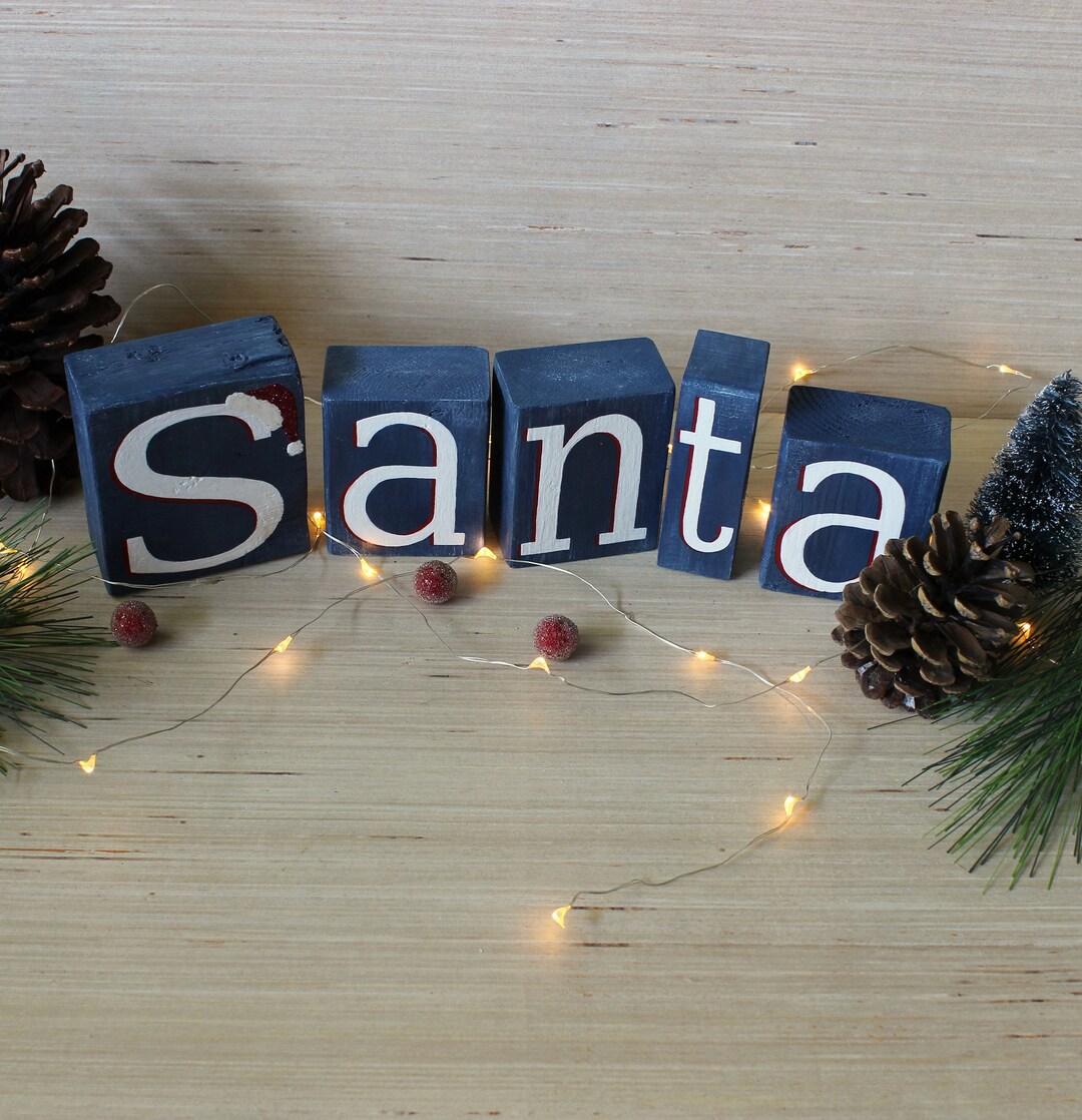 Santa Blocks, Christmas Display Rustic Blocks Spell Out Santa, Mantel ...