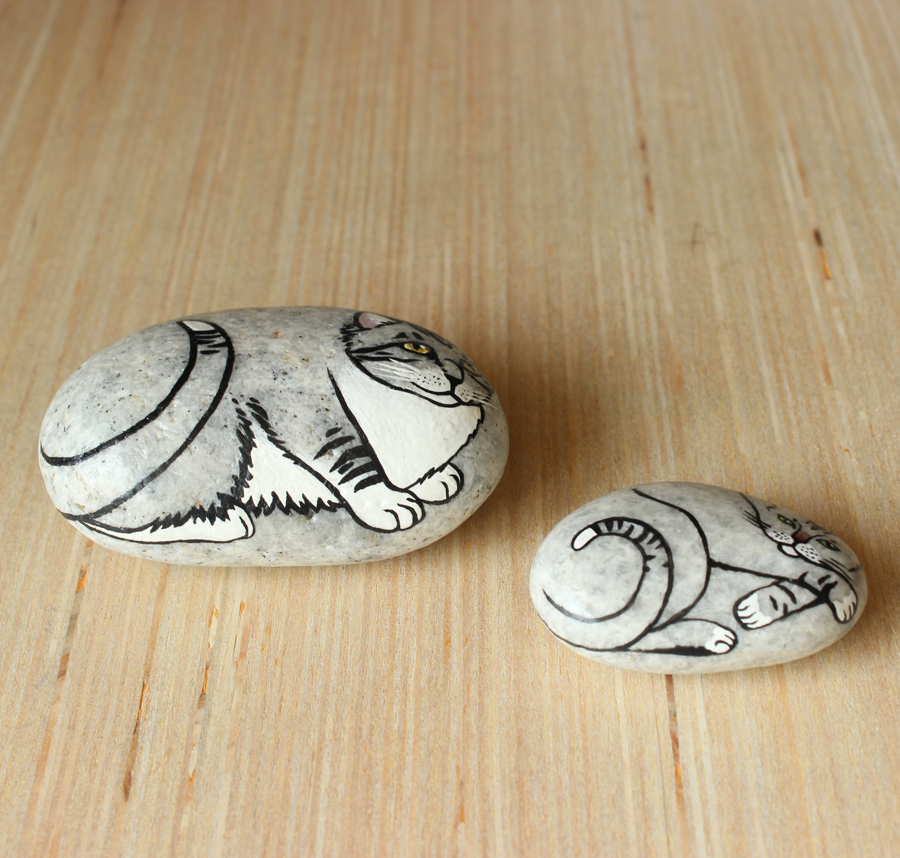 Painted Rock Cartoon Cats--natural Gray Stone - Etsy
