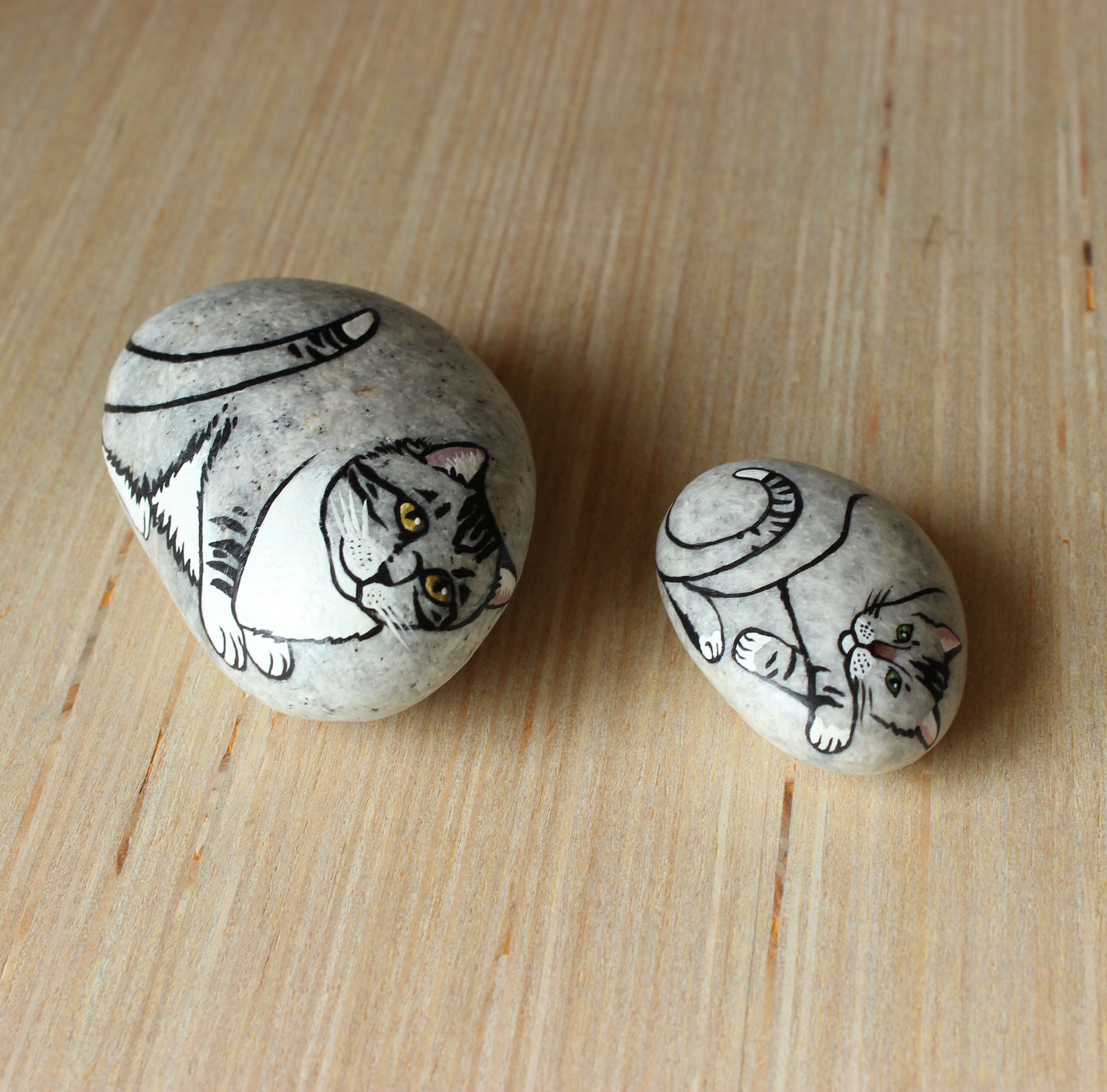 Painted Rock Cartoon Cats--natural Gray Stone - Etsy