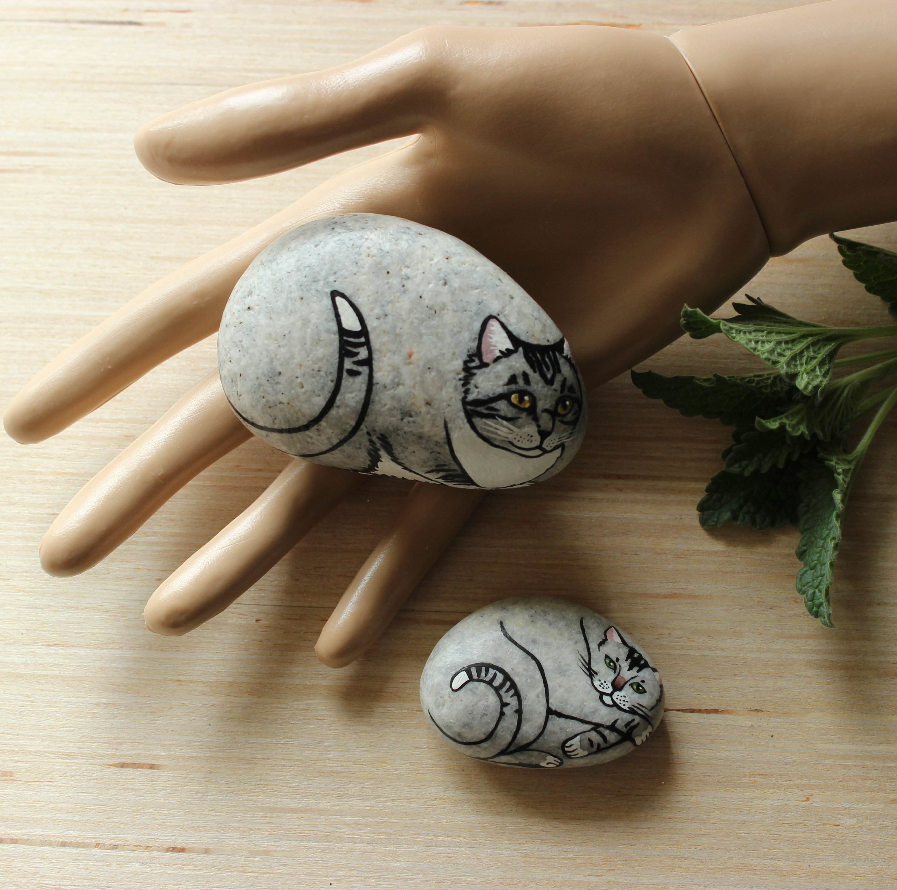 Painted Rock Cartoon Cats--natural Gray Stone - Etsy