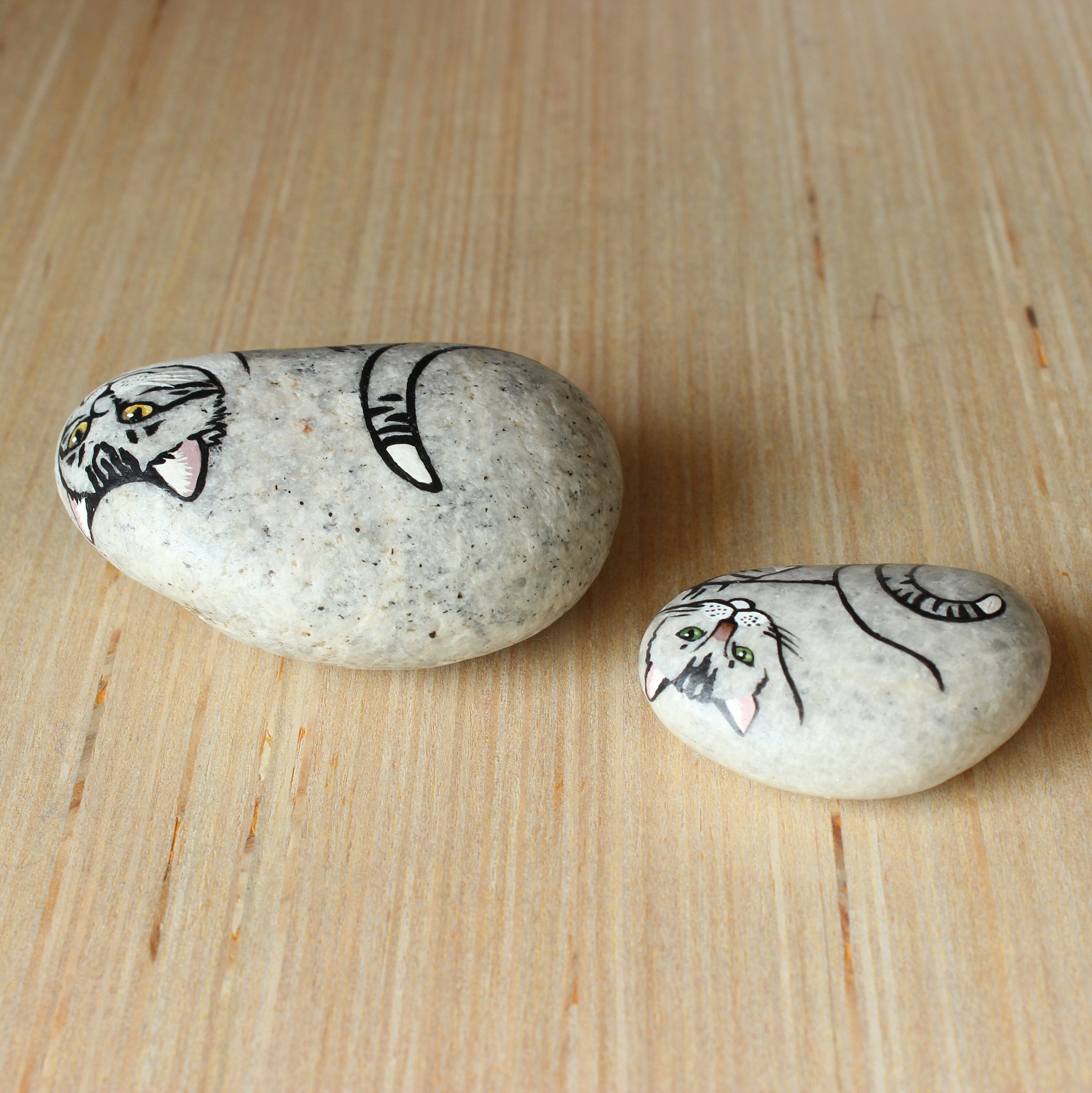 Painted Rock Cartoon Cats--natural Gray Stone - Etsy