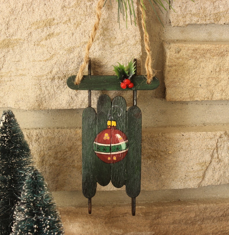 Set of Three Rustic Stick Sled Ornaments--polar Bear--christmas Tree ...
