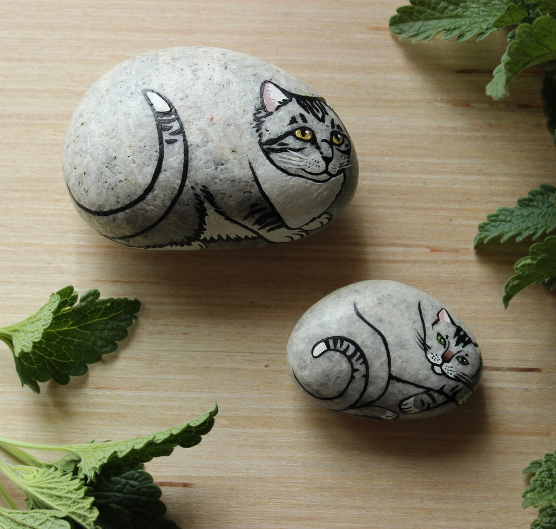 Painted Rock Cartoon Cats--natural Gray Stone - Etsy