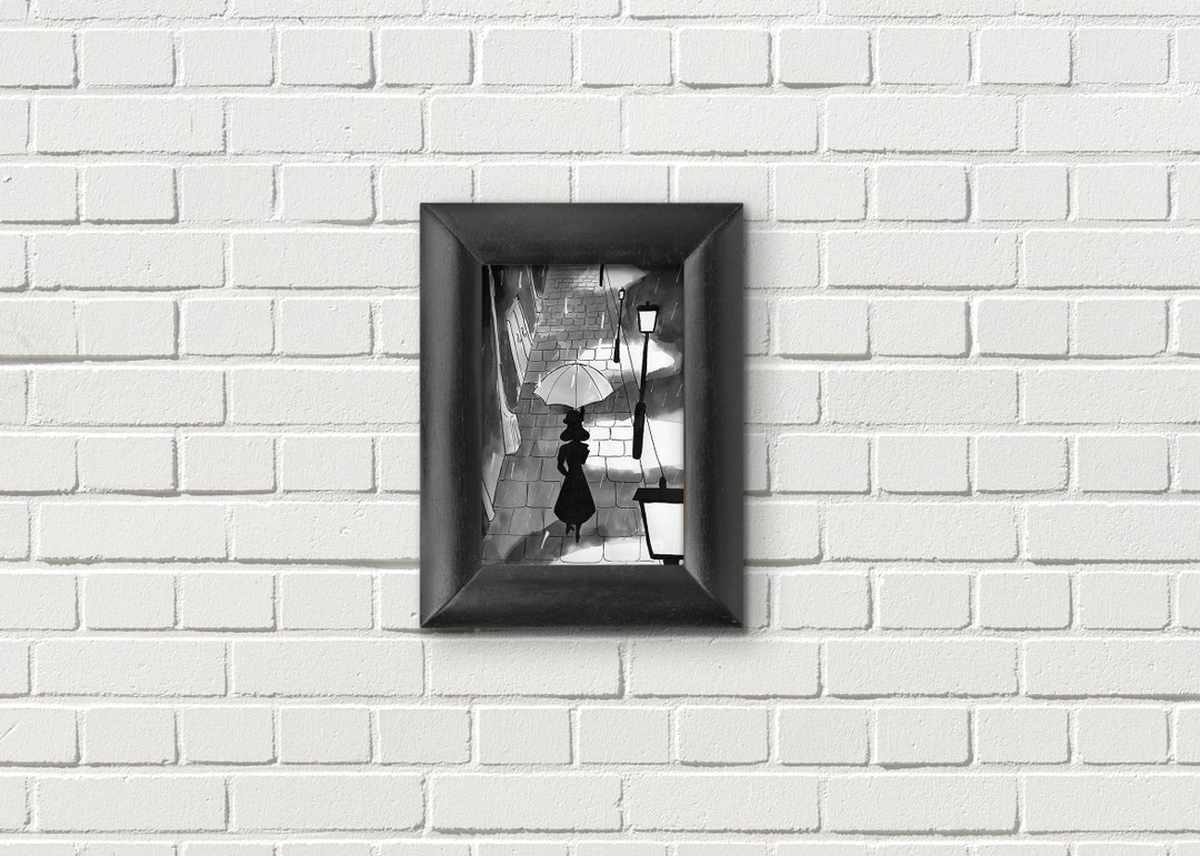 Noir Rain Black and White Rainy Day Illustration Film Noir Art Print ...