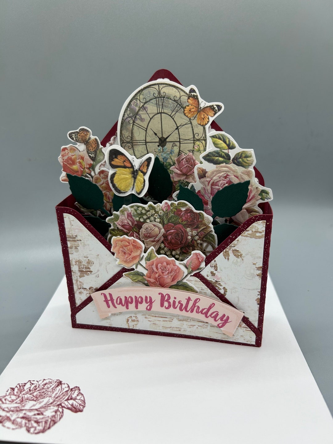 Birthday Card Butterflies and Roses Birthday Popup Card - Etsy