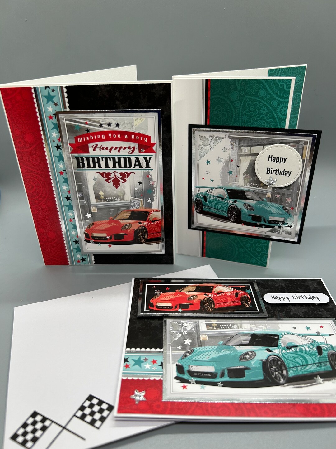 Car Racing Birthday Cards, Set of 3 Masculine Birthday Cards - Etsy