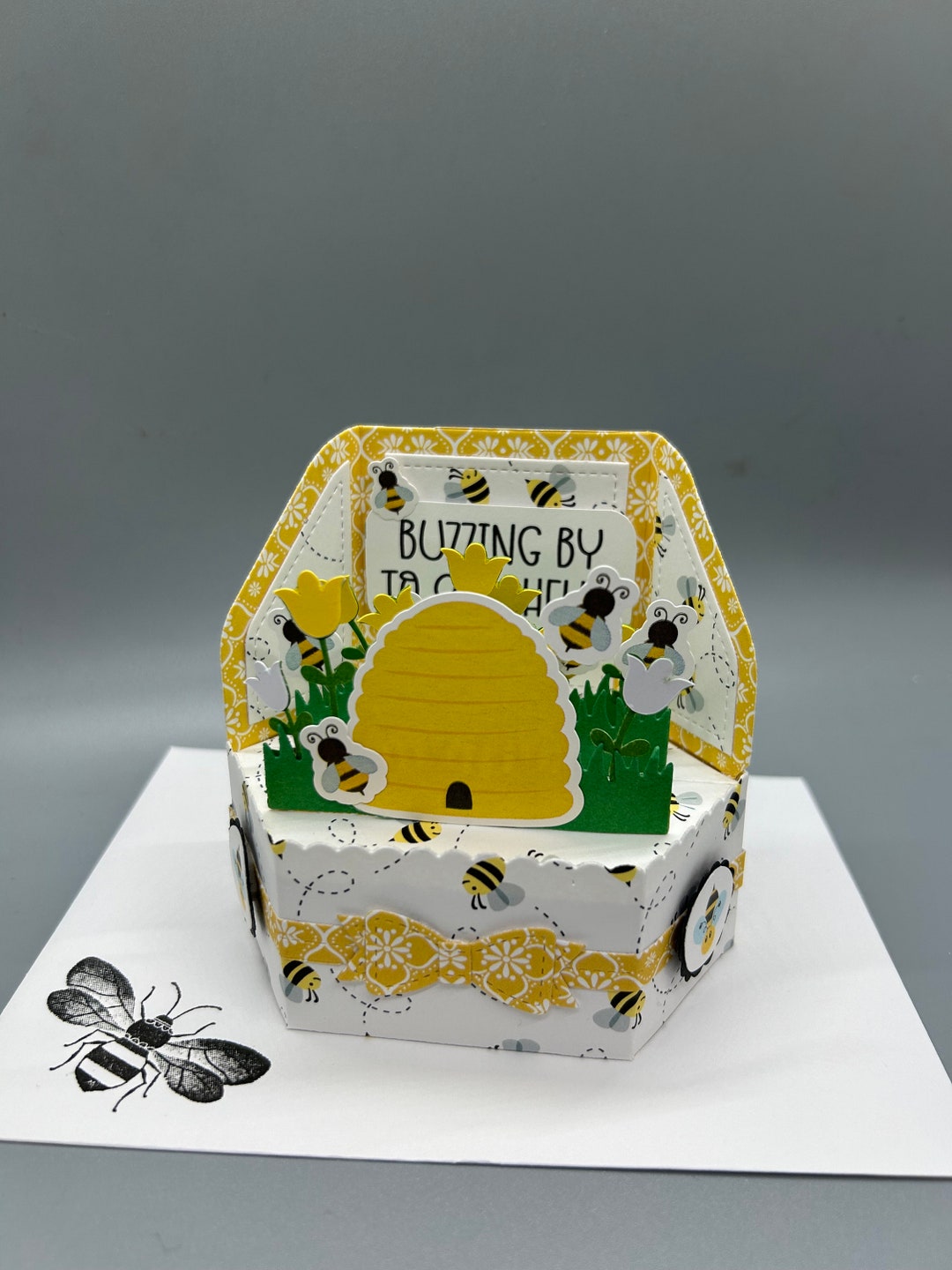 Hello Card, Bees and Tulips Platform Popup Card - Etsy