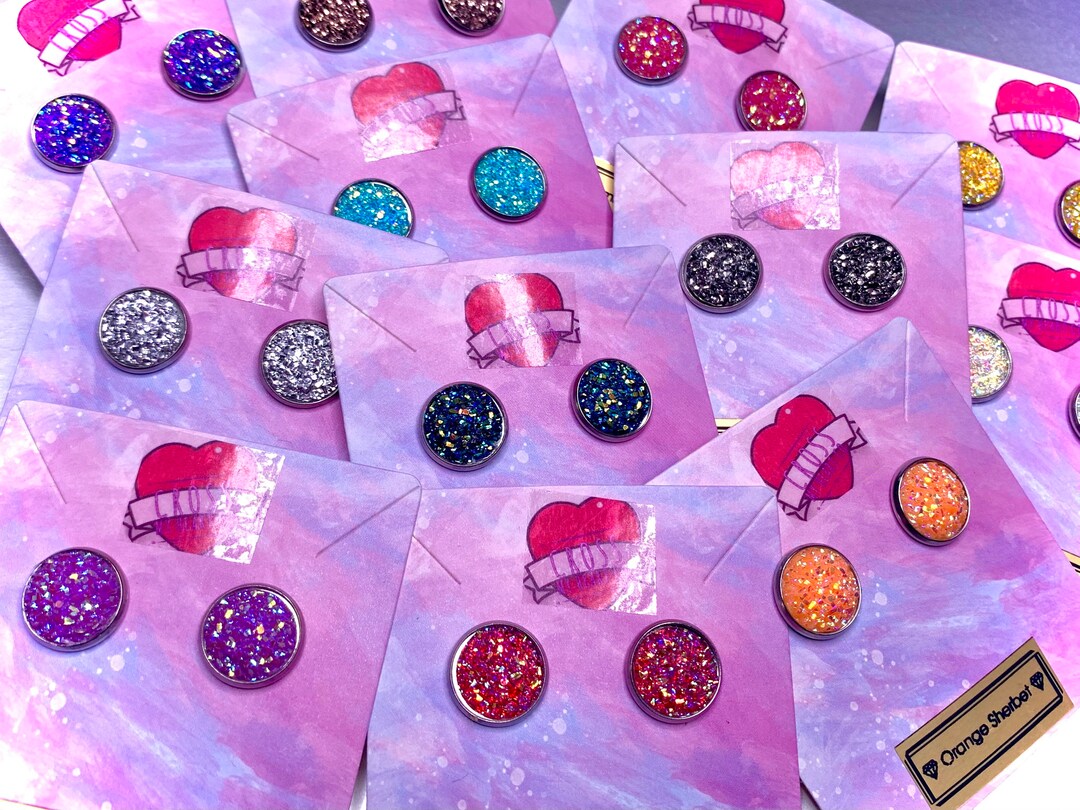 Round Sparkle DRUZY Stud Earrings in Silver Setting Glitter Studs Neon ...