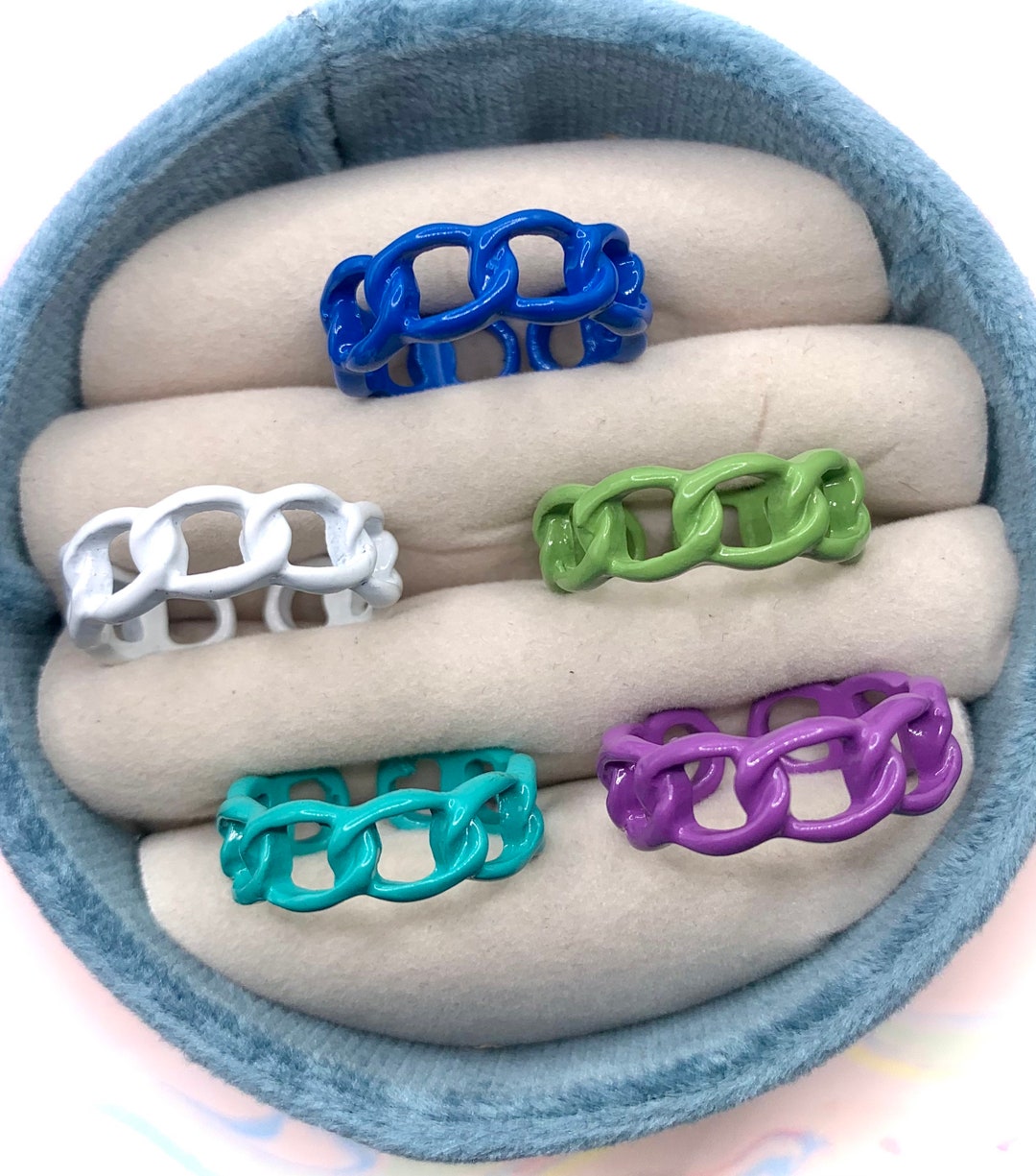 Funky Chunky Twist Chain Ring: Pastel Enamel Adjustable Band - Etsy