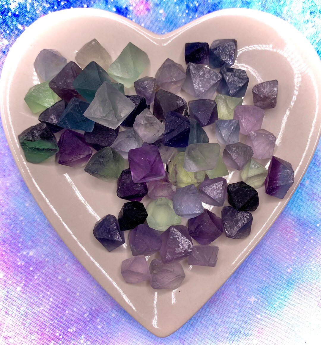 5 Tiny Rainbow Fluorite Octahedron Crystals // Carved Rainbow Fluorite ...