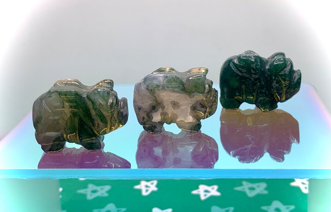 Mini Moss Agate Flying Pig Figurine // Tiny Carved Stone Pig With Wings ...
