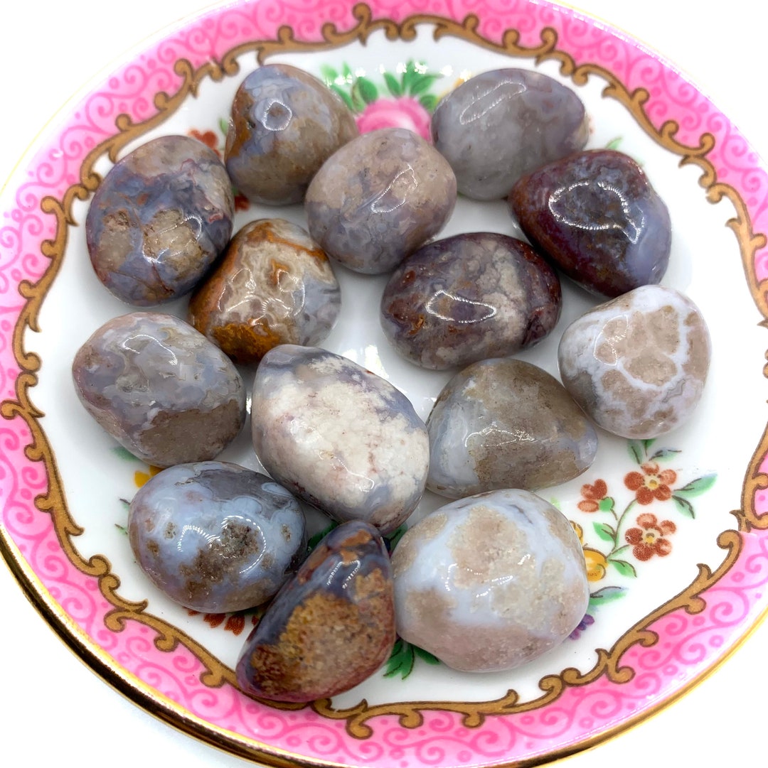 Rare BLUE FLOWER AGATE Tumbled Stone // Cherry Blossom Agate ...