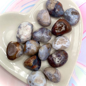 Rare BLUE FLOWER AGATE Tumbled Stone, Blue Cherry Blossom Agate ...