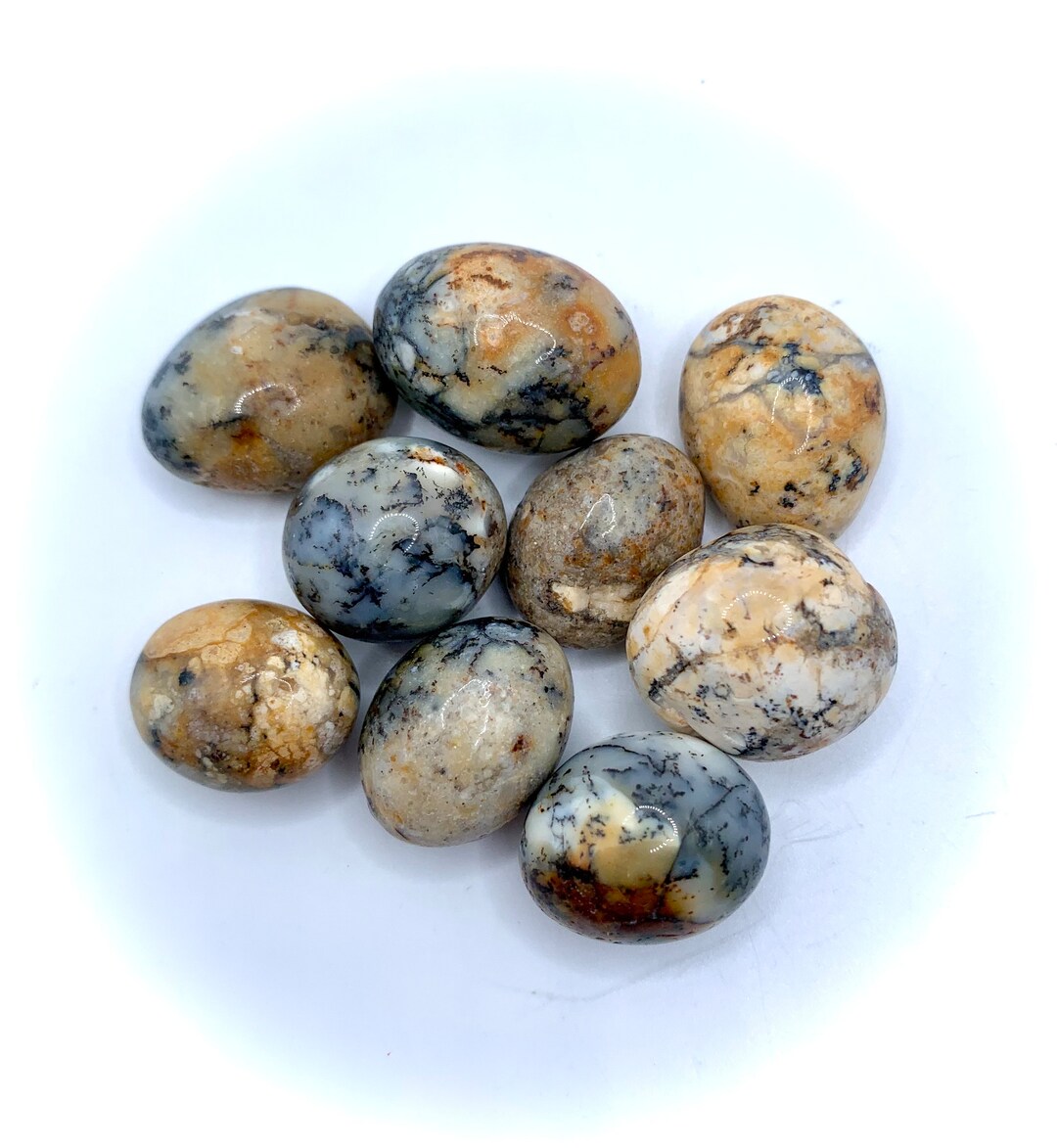 Dendritic White Opal Tumbled Stone // Dendrite Inclusion Crystal ...