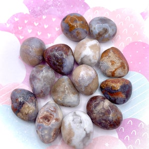 Rare BLUE FLOWER AGATE Tumbled Stone // Cherry Blossom Agate ...
