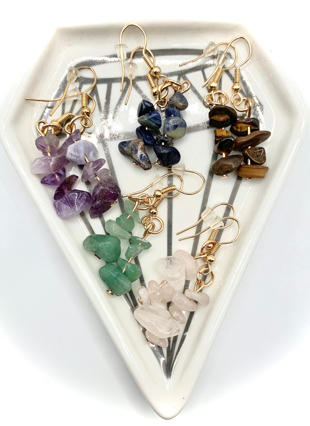 Dainty Dripping CRYSTAL Dangle Earrings, Crystal Chip Bead Danglers ...