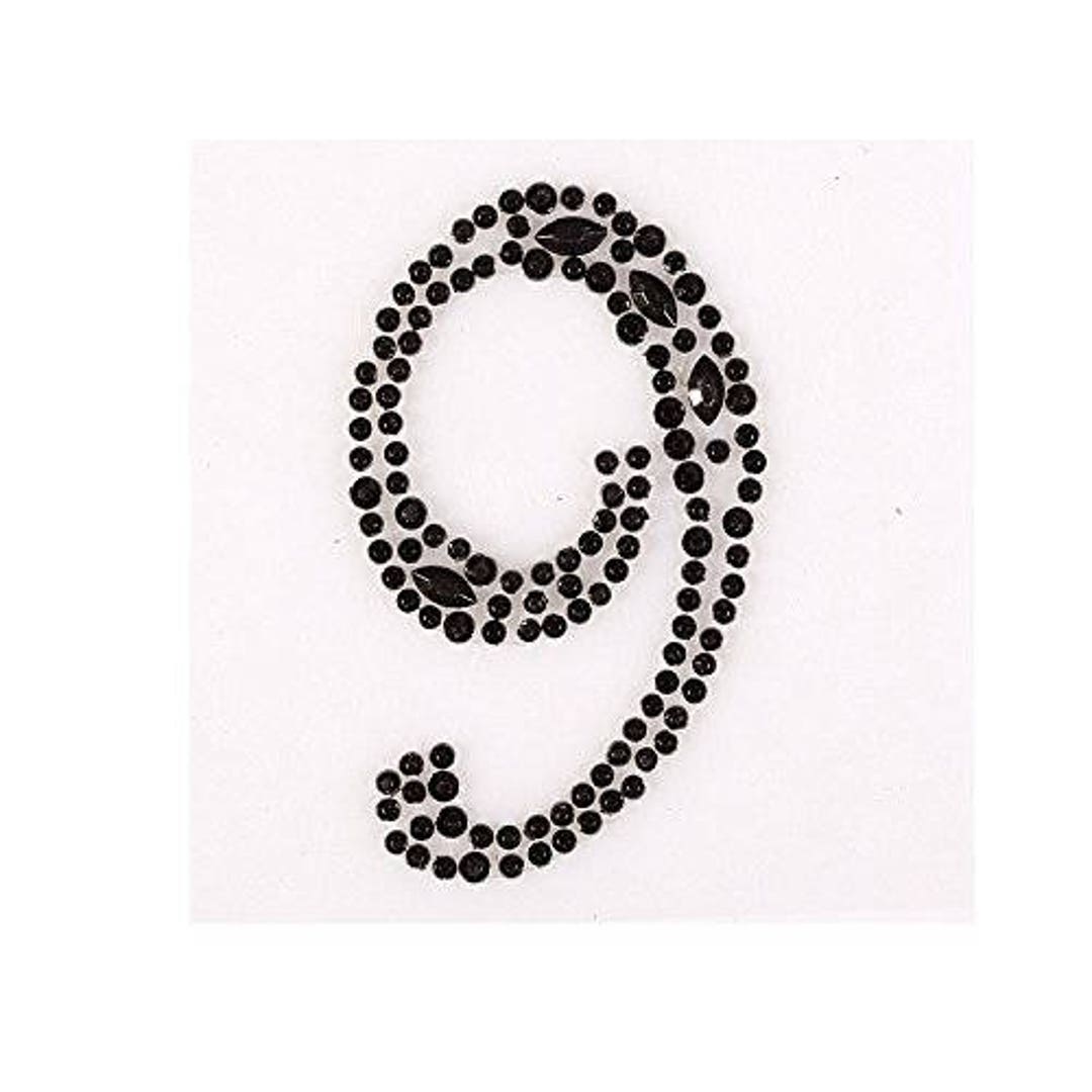 Craftbuddyus 2pcs Number "9" Self Adhesive Stick on Black Rhinestone ...