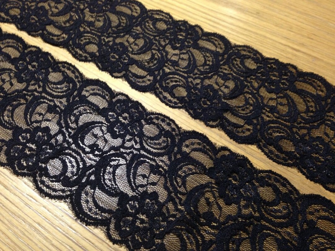 Craftbuddyus EL16BK 3mx80mm Black Decorative Elastic Floral Lace Bridal ...