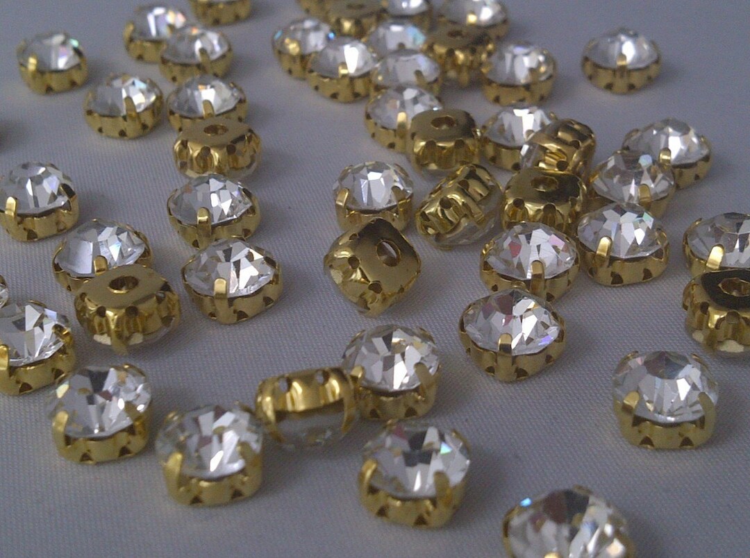 Craftbuddyus 50 X 6mm S28 Clear Sew on Gold Set Glass Crystal Diamante ...